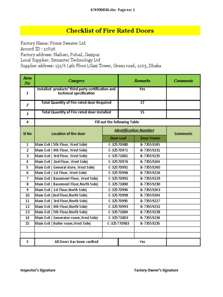 Fire Door Checklist | Download Free PDF | Civil Engineering ...