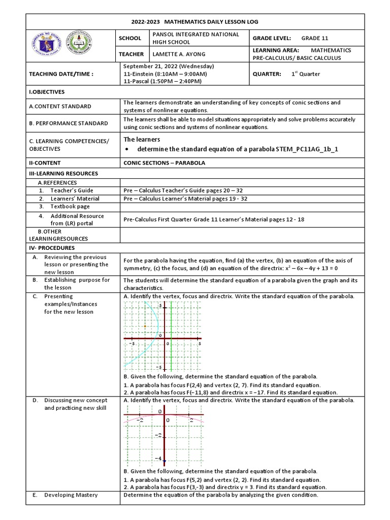 DLL Sept 21 Parabola | PDF | Behavior Modification | Cognition