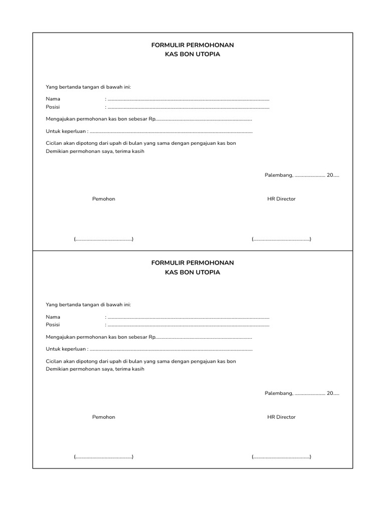 Formulir Permohonan Kas Bon Karyawan | PDF