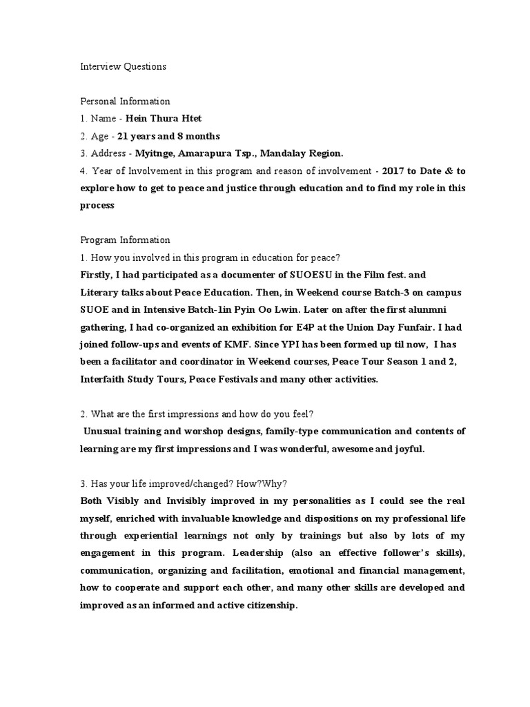 Interview Insights on Peace Education | PDF | Cognition | Learning