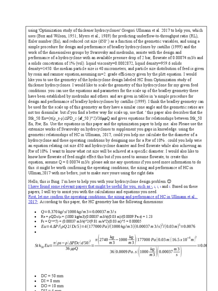 Hydrocyclone Design AI | PDF | Density | Particle Size Distribution