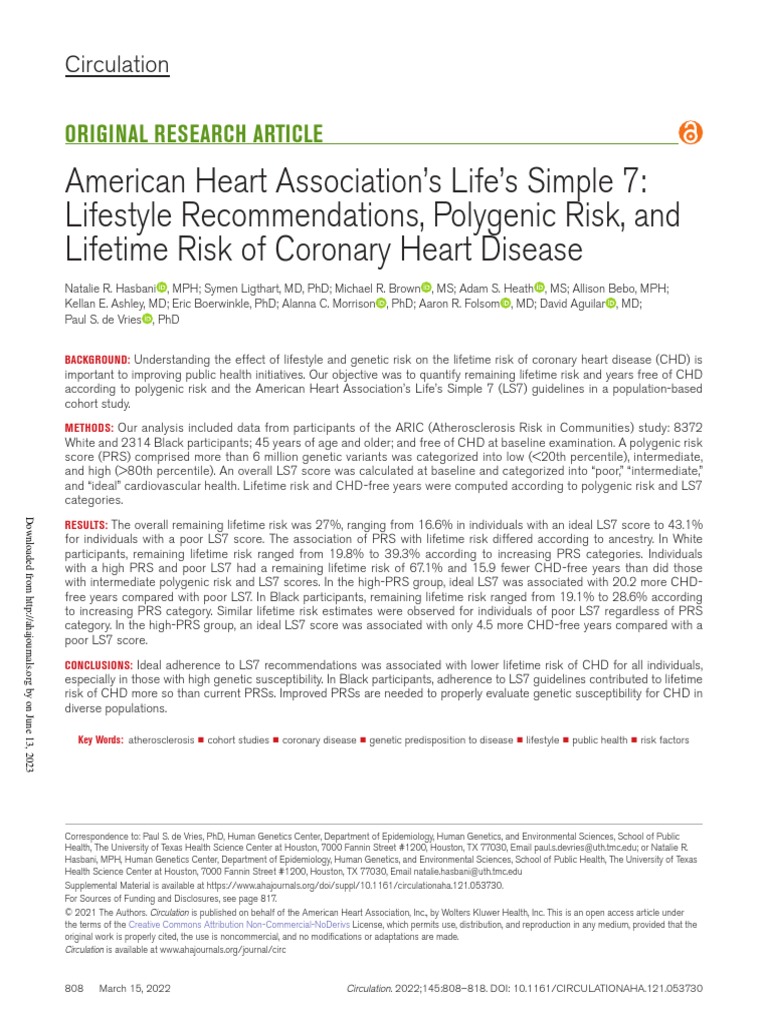 American Heart Association's Life's Simple 7: Lifestyle Recommendations ...