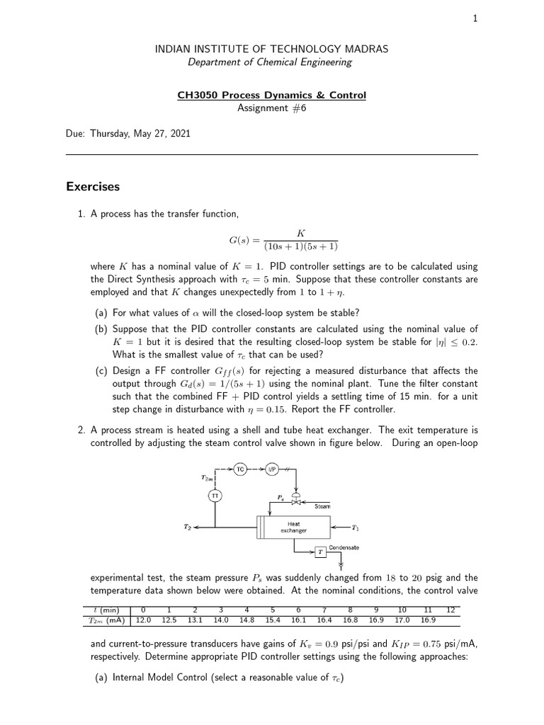 Process Dynamics & Control Assignment | PDF | Control Theory | Systems Theory