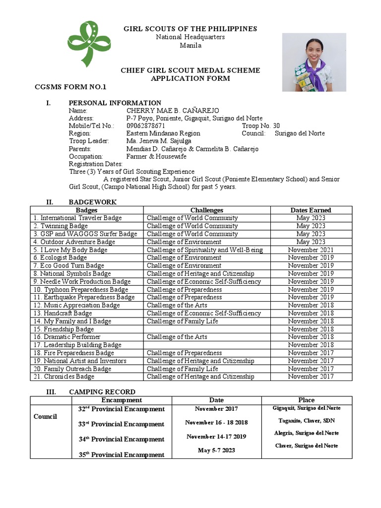 CGSMS Form No. 1 | PDF | Patriotic And National Organizations Chartered | Outdoor Recreation