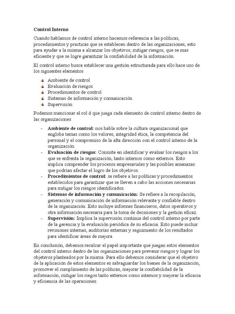 Control Interno - Foro 1 | PDF | Evaluación | Toma de decisiones