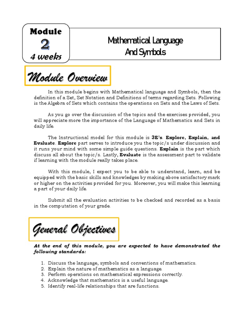 2021 MODULE 2 - MATHEMATICAL LANGUAGE AND SYMBOLS | PDF | Set ...