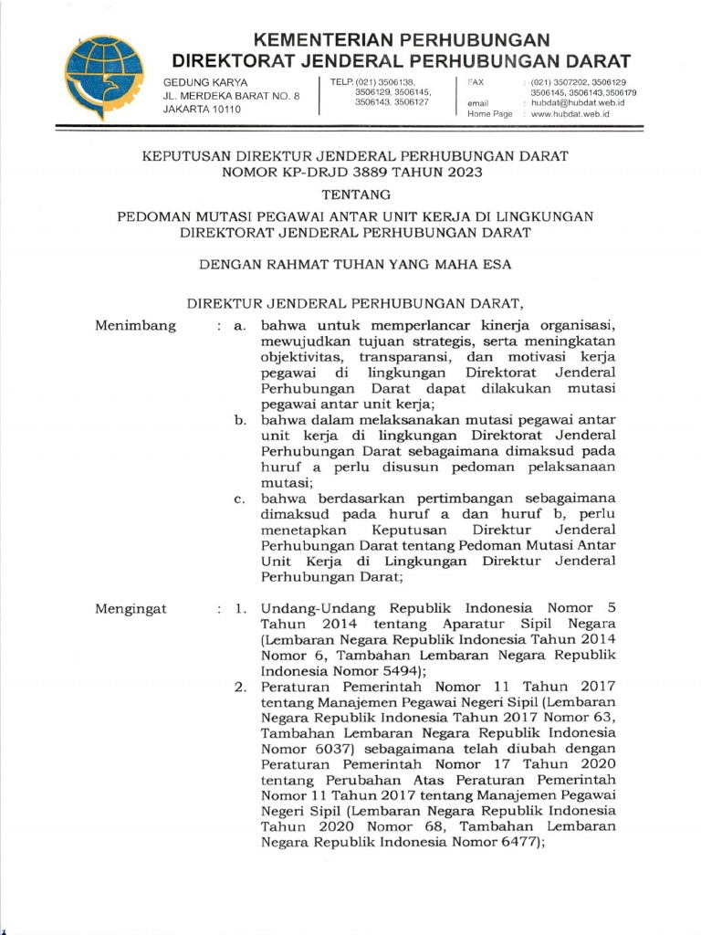 Kepdirjen No - KP-DRJD 3889 Tahun 2023 Tentang Mutasi Internal | PDF