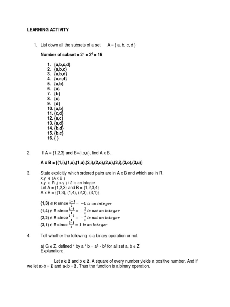 Subset and Binary Operation Analysis | PDF