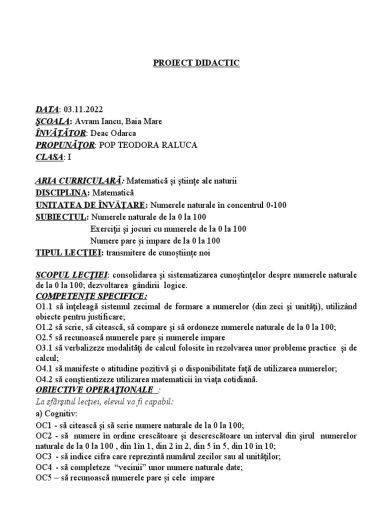 Proiect - Didactic Mem Pop Teodora Raluca | PDF