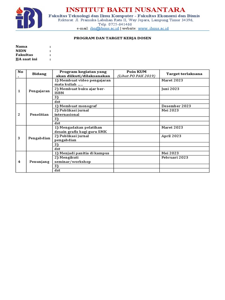 Contoh Matriks Program Kerja Dosen-2023 | PDF