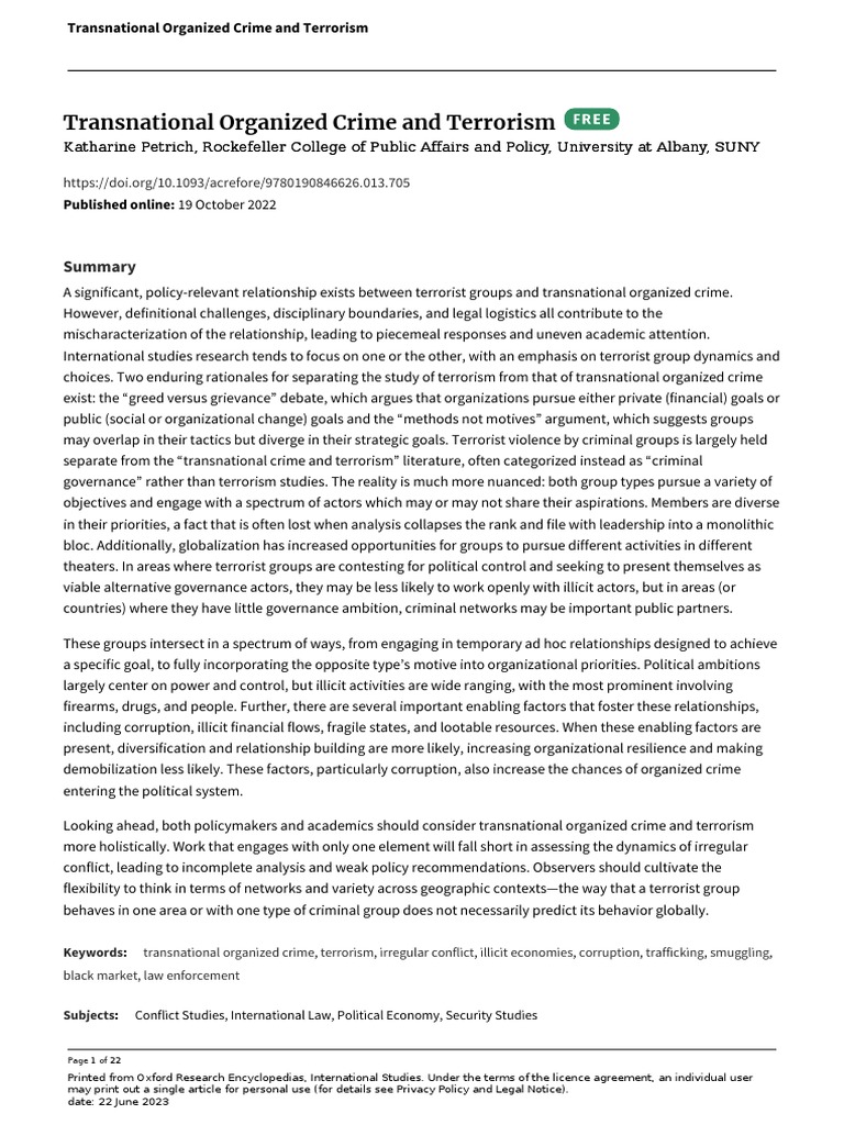 Petrich 2022 Transnational Organized Crime and Terrorism | Download ...