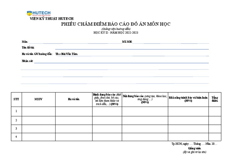 Phieu Cham Diem GVHD | PDF
