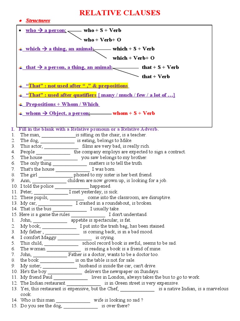 Relative Clause-Practice | PDF | Verb | Grammar