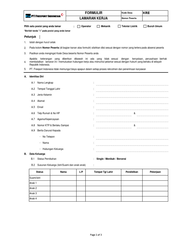 Formulir Lamaran Kerja Pdf