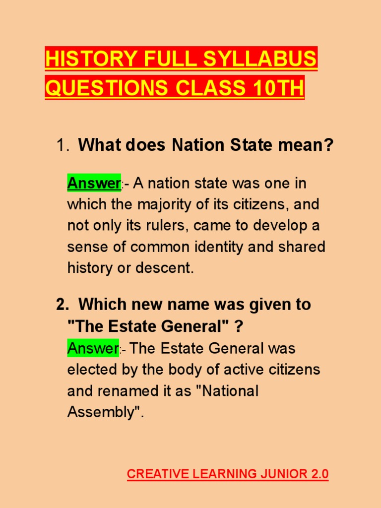 History Full Syllabus Class 10th-1 | PDF