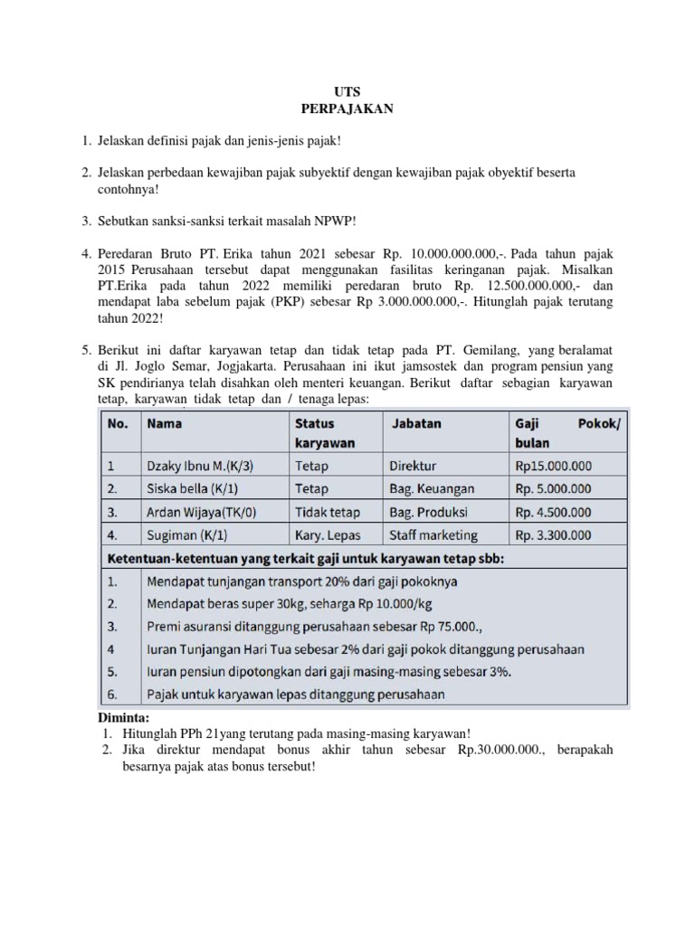 Uts Perpajakan Tahun 2023 | PDF | Pengelolaan Keuangan & Uang