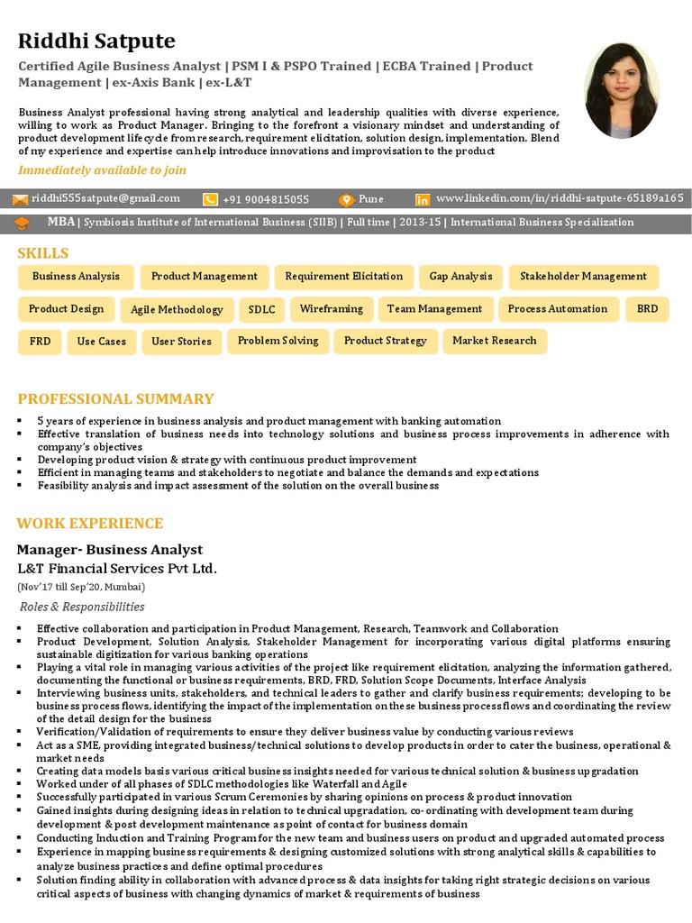CV Riddhi Satpute BA Role | PDF | Business Process | Software Engineering
