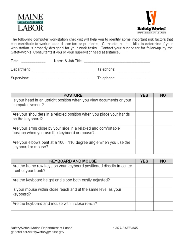 Workstation Checklist | Download Free PDF | Chair | Computer Keyboard