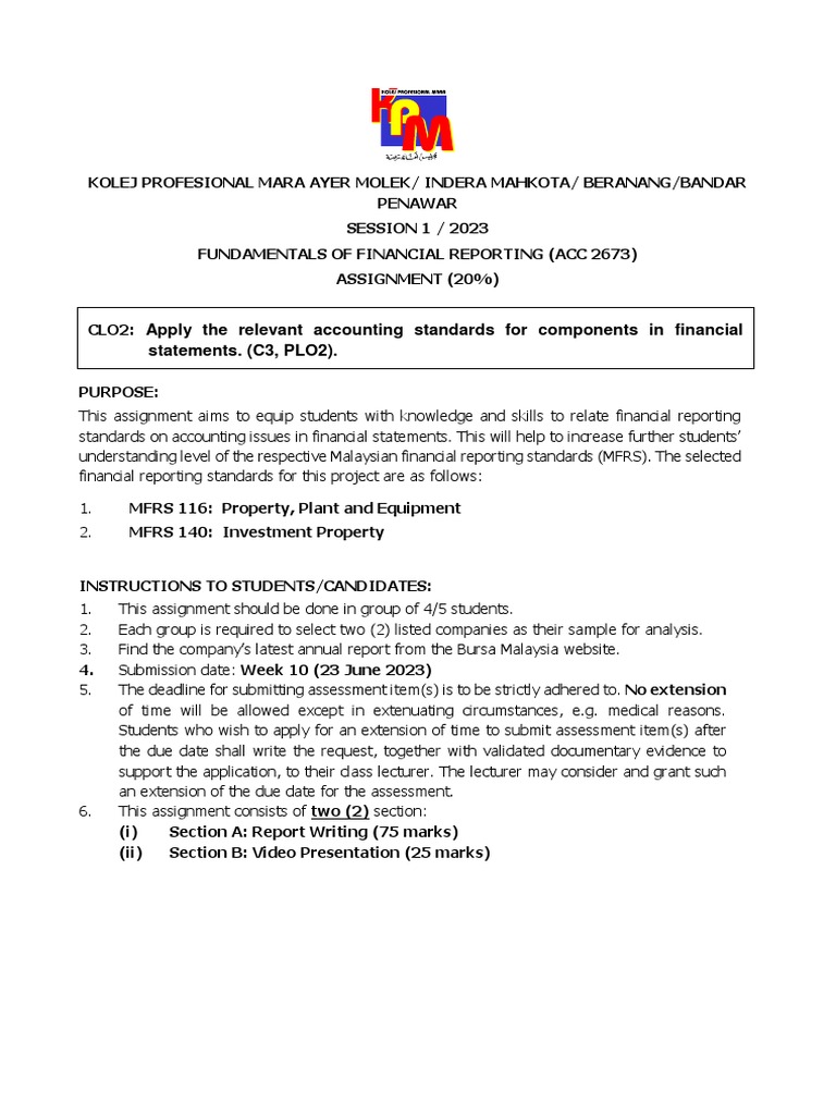 ACC2673 - Assignment Session 1 2023 | PDF | Financial Statement