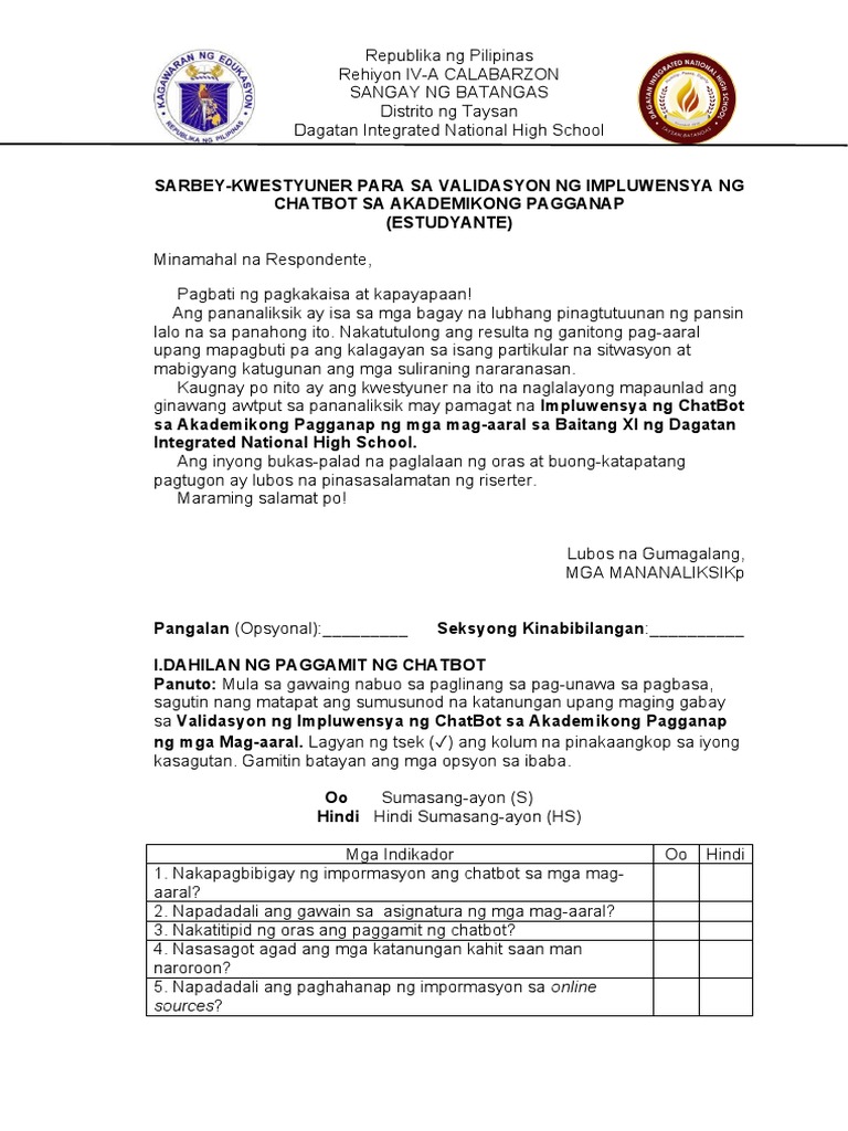 Sarbey Questionare ChatBot | PDF