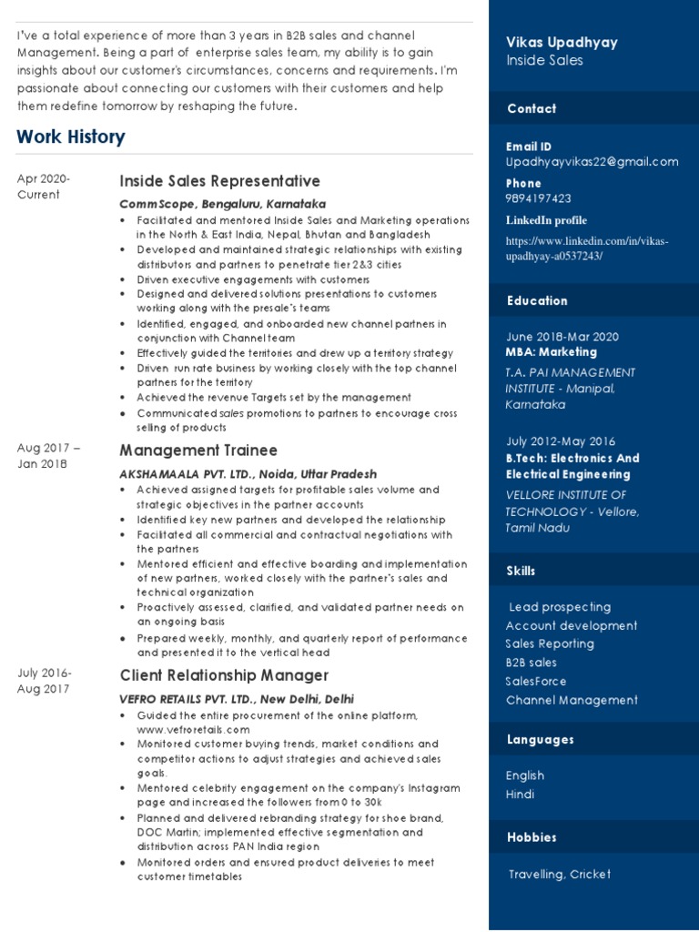 Vikas Upadhyay - Resume | PDF | Sales | Marketing