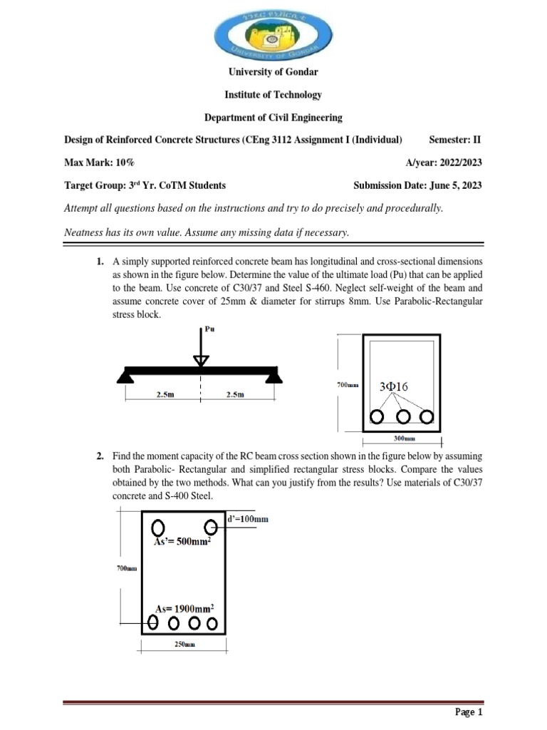 Design of RC Structures Ass I | PDF | Beam (Structure) | Strength Of ...