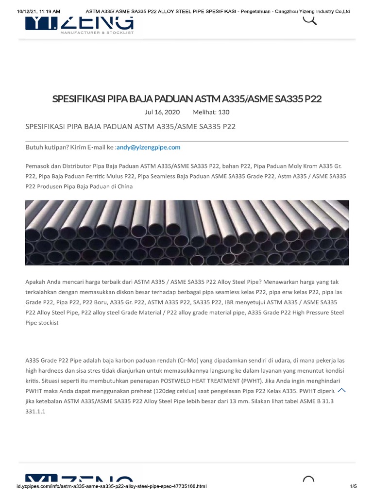 ASTM A335_ ASME SA335 P22 ALLOY STEEL P.. | PDF