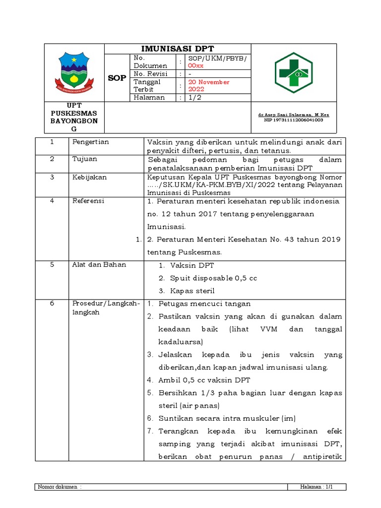 SOP Imunisasi DPT | PDF | Sains & Matematika