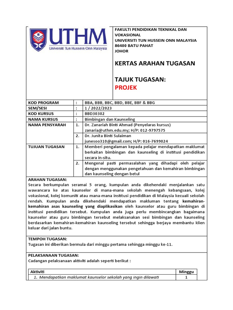 Arahan Projek BNK 2 2122 | PDF