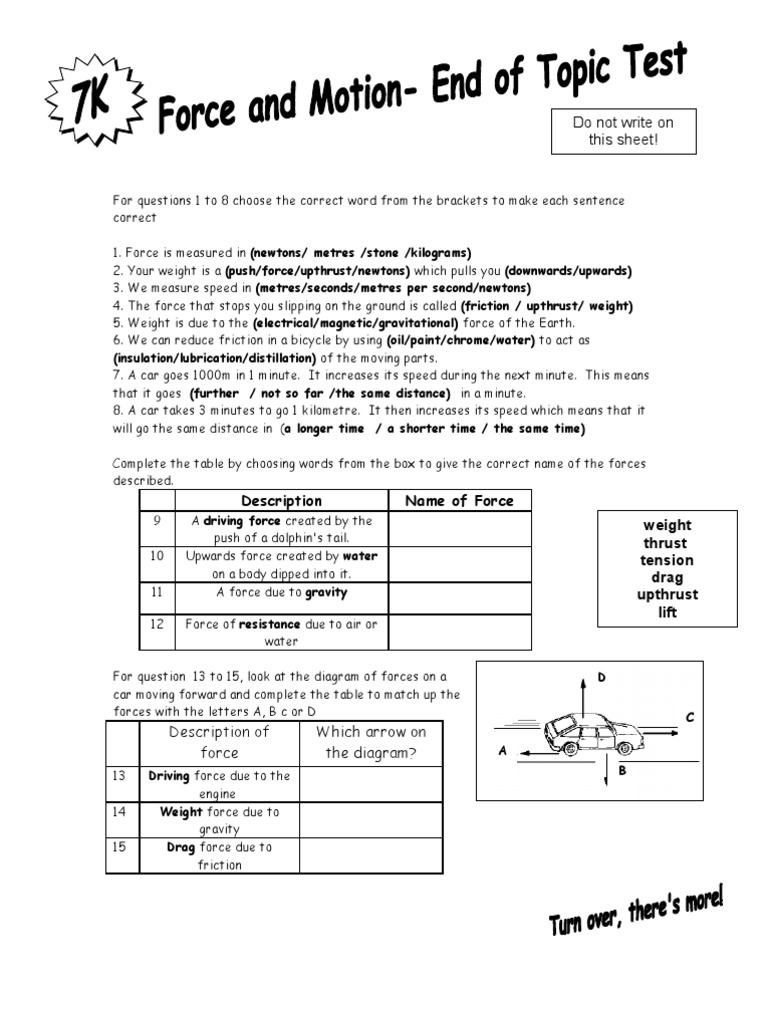 7K Forces and Motion Test 2004 | PDF | Weight | Buoyancy