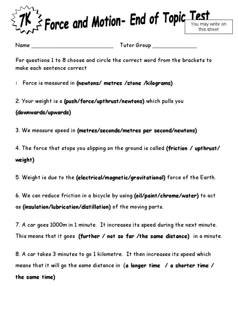 7K Forces and Motion Test - SEN 2004 | PDF | Weight | Buoyancy