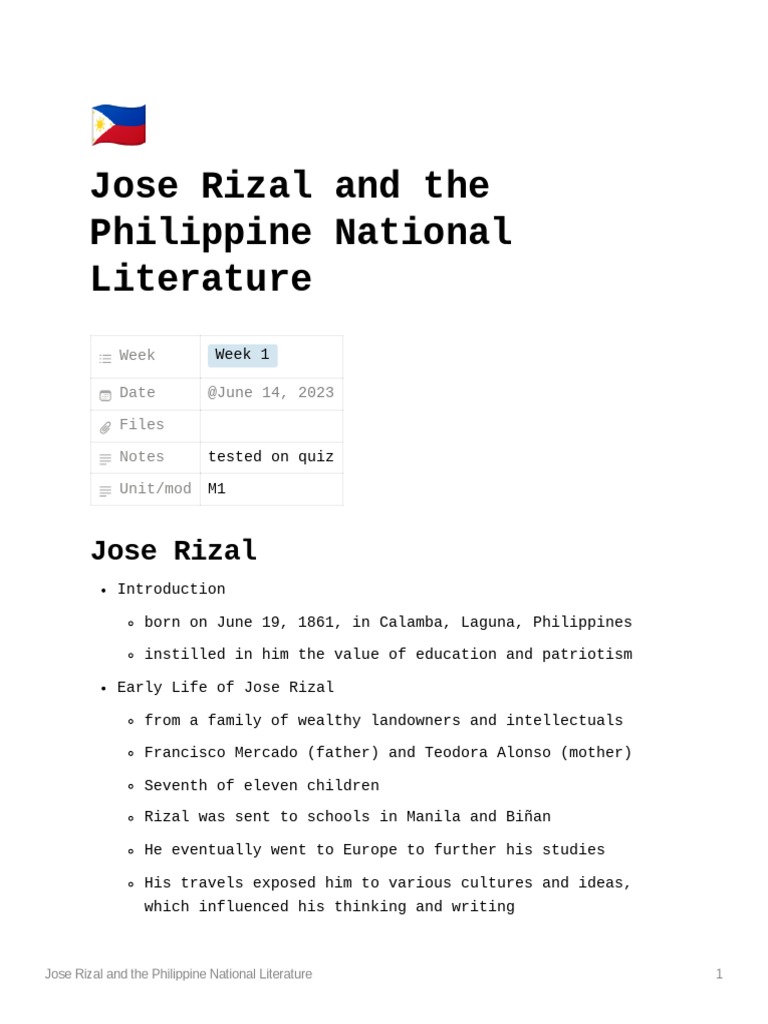 Jose Rizal and The Philippine National Literature | PDF | Tagalog ...
