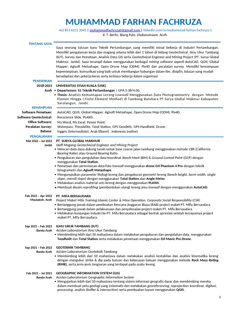 CV - M. Farhan Fachruza | PDF | Sains & Matematika