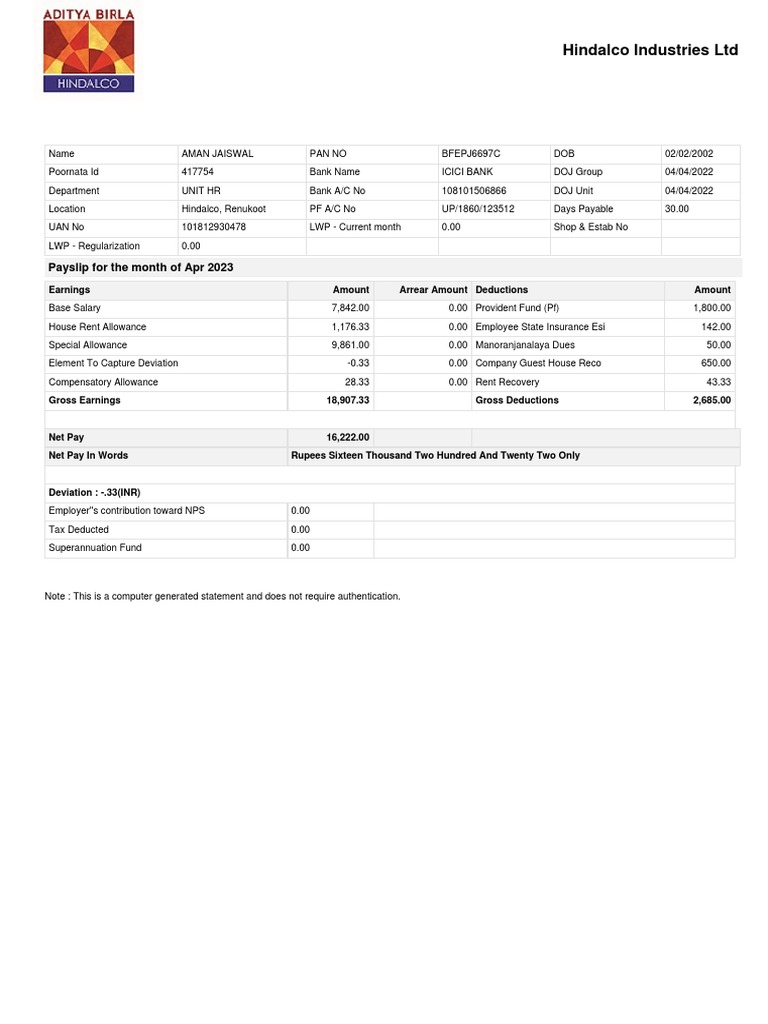 Payslip 4 2023 | PDF