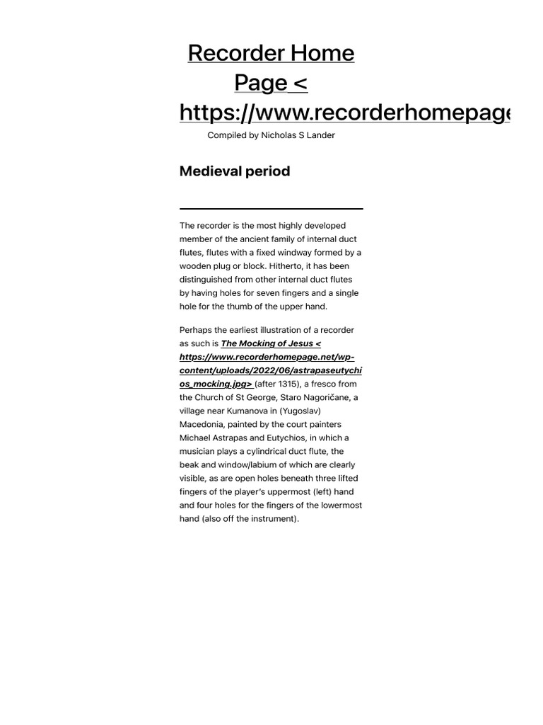 Medieval Recorder History | PDF | Recorder (Musical Instrument ...
