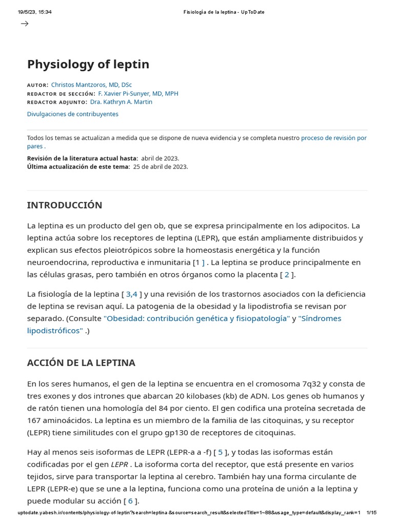 Fisiología de la leptina - UpToDate | PDF | Leptina | Tejido adiposo