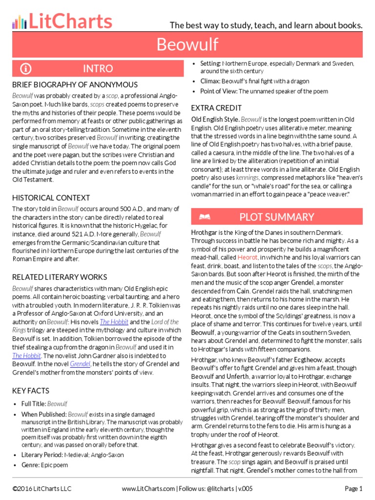 Beowulf LitChart | Download Free PDF | Beowulf | English Heroic Legends