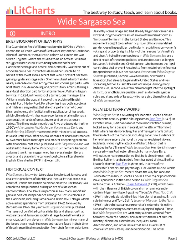 Wide Sargasso Sea LitChart | PDF | Jane Eyre