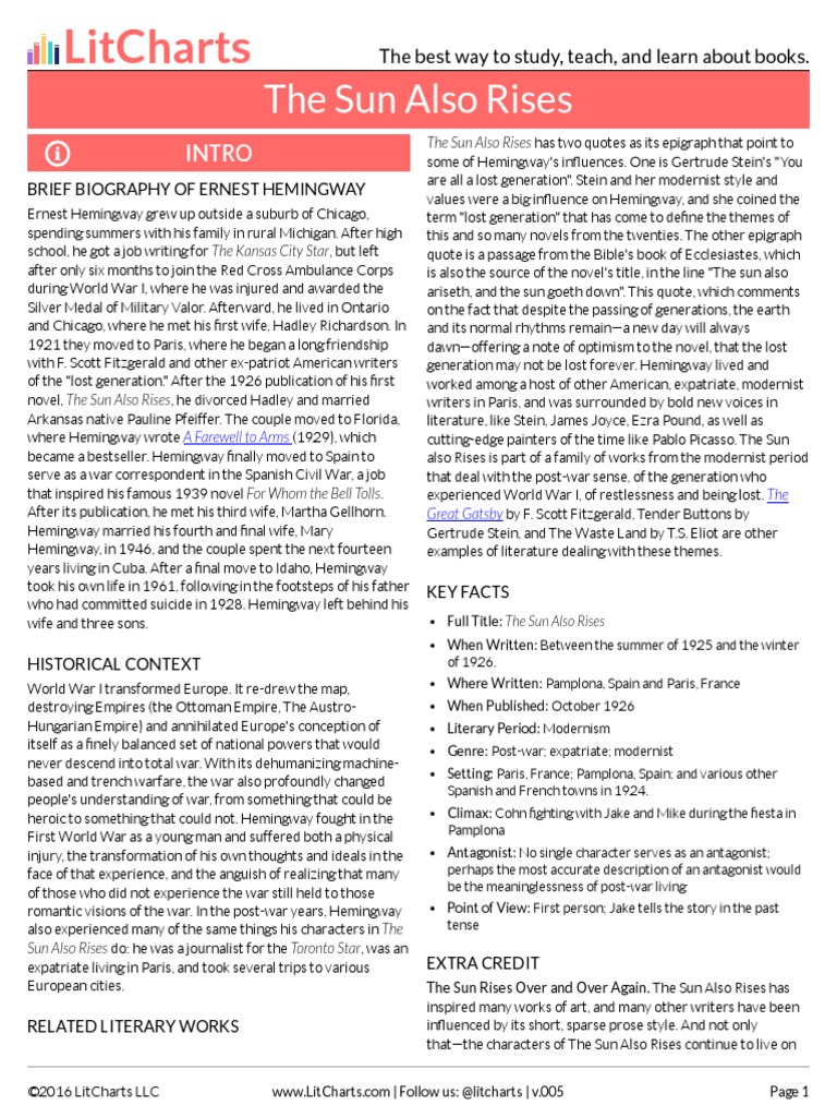 The Sun Also Rises LitChart | PDF | Ernest Hemingway