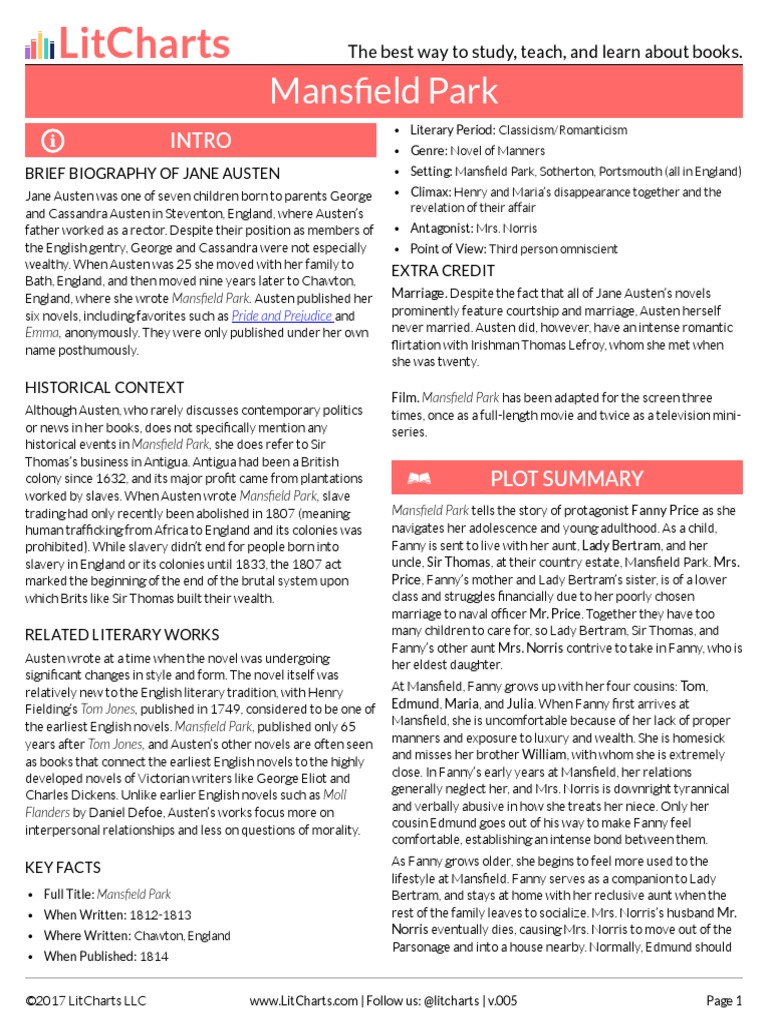Mansfield Park LitChart | Download Free PDF | Mansfield Park | Jane Austen