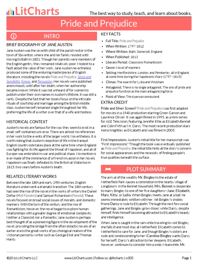 Pride and Prejudice LitChart | PDF | Mr. Darcy | Pride And Prejudice