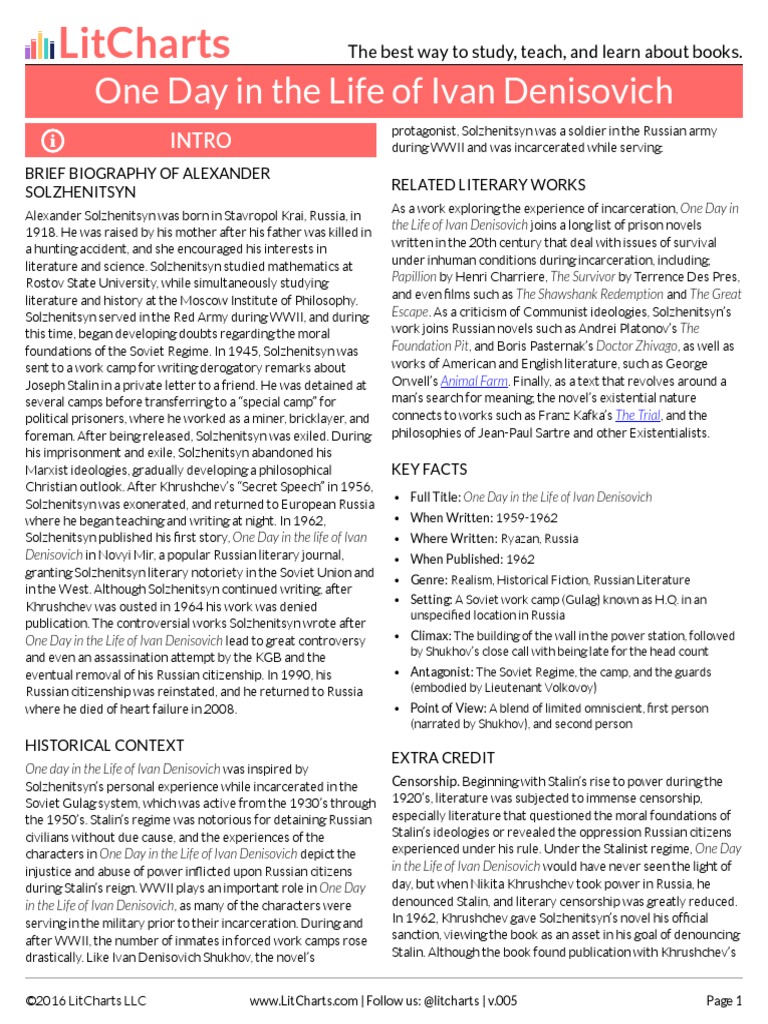 One Day in the Life of Ivan Denisovich LitChart | PDF | Gulag