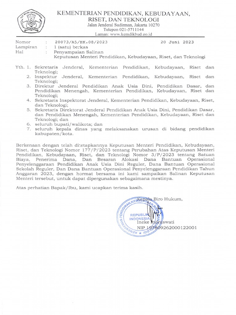 Salinan Kepmendikbudristek Nomor 177 - P - 2023 CAP | PDF