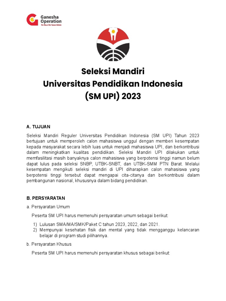 Seleksi Mandiri Univ. Pendidikan Indonesia (SM UPI) 2023 | PDF | Karier ...