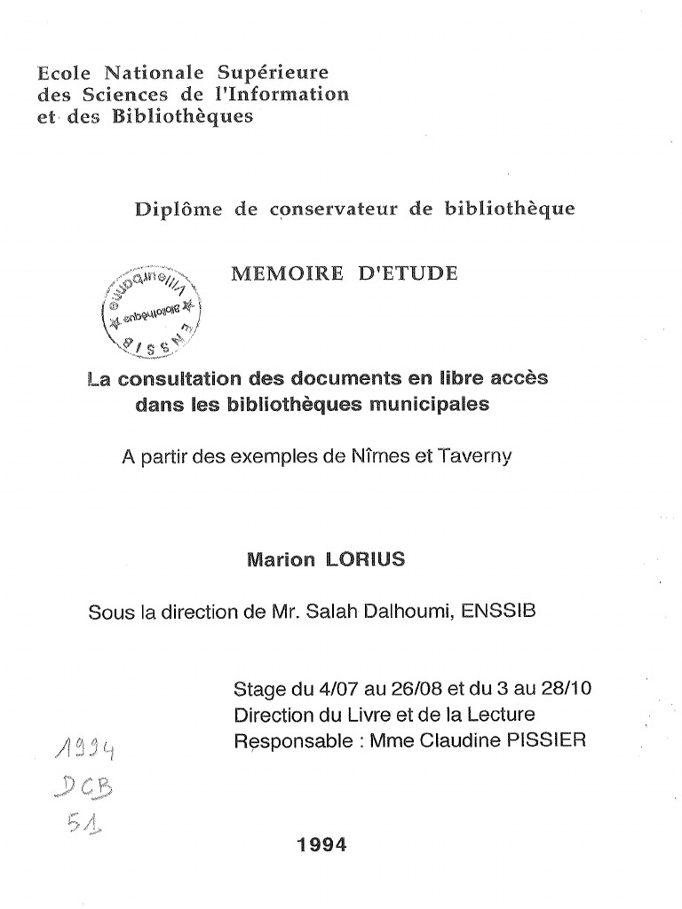 Consultation Des Documents en Libre Acces Dans Les Bibliotheques ...