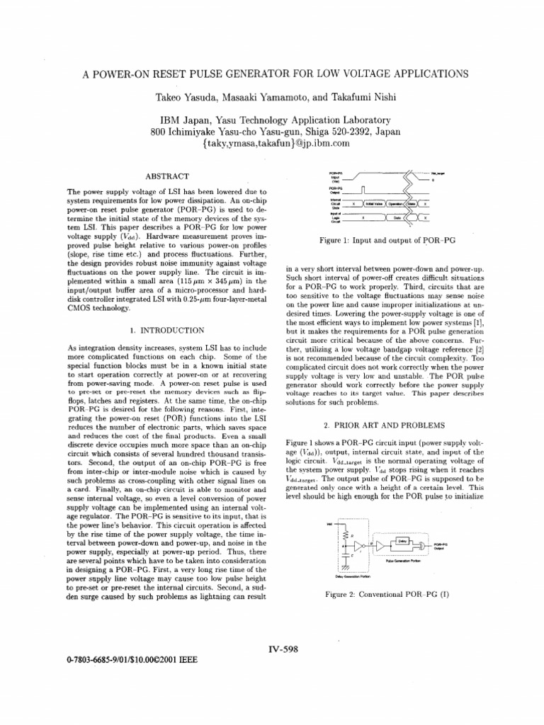 A Poweron Reset Pulse Generator For Low Voltage Applications | PDF | Power Supply | Electronic ...