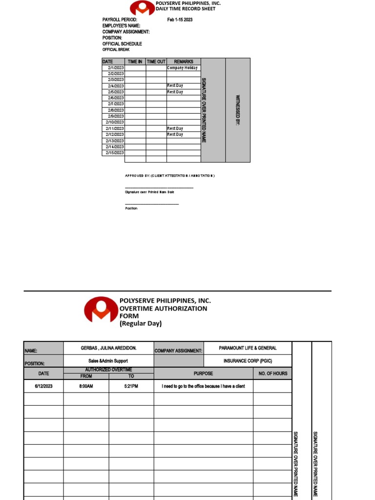 DTR Sample - Excel Submission | PDF | Overtime | Sick Leave
