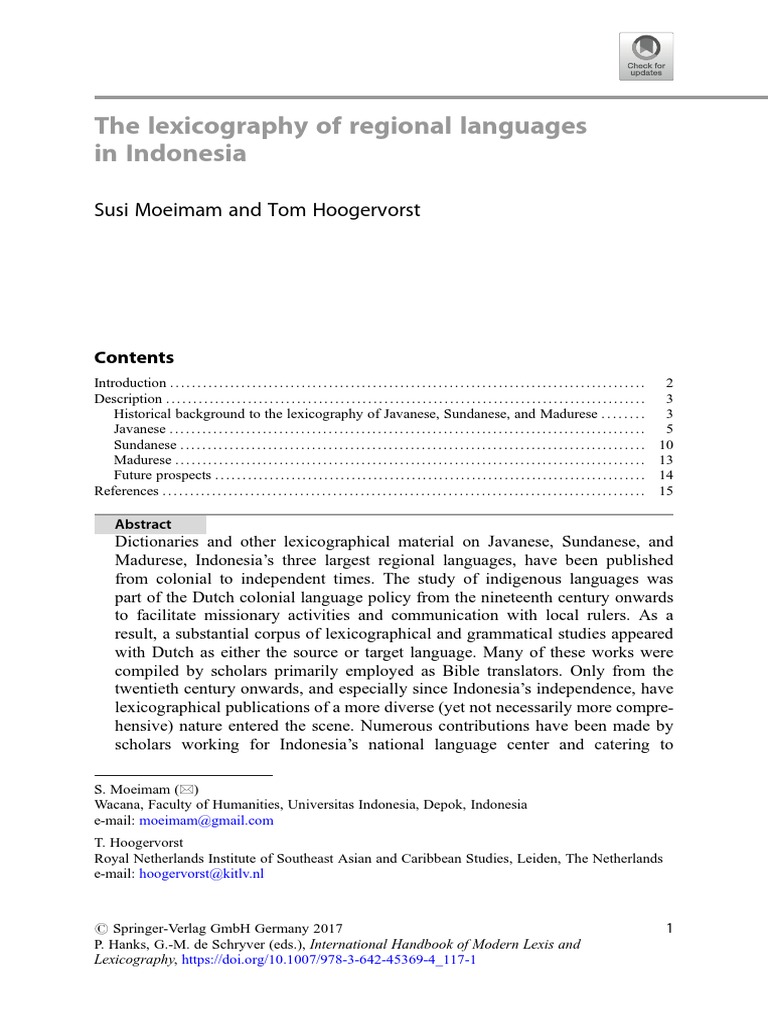 The Lexicography of Regional Panguages in Indonesia | PDF | Java ...