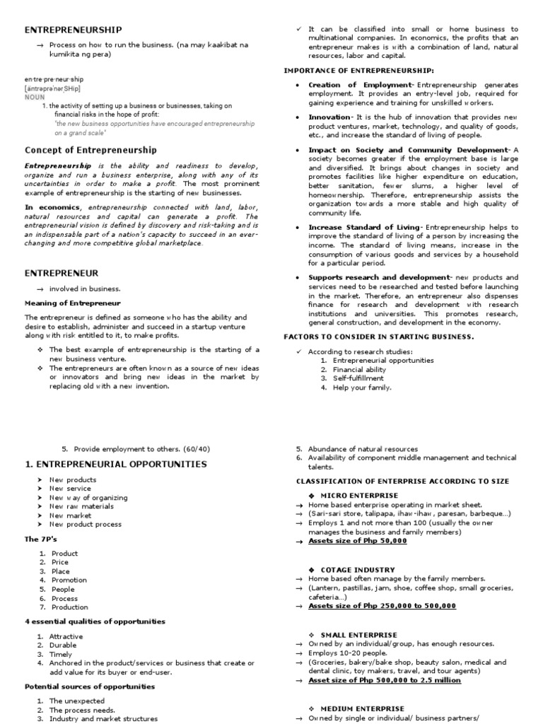 ENTREPRENEURSHIP | PDF | Entrepreneurship | Economics ENTREPRENEURSHIP | PDF | Entrepreneurship | Economics