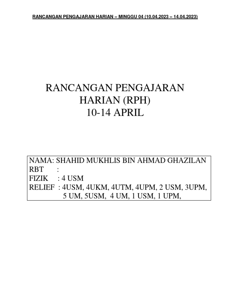 Shahid Mukhlis RPH W4 2023 | PDF